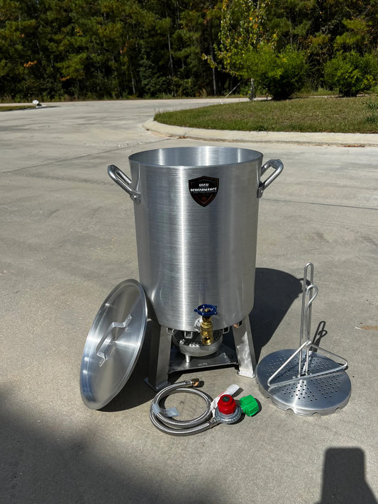 30 Quart Turkey Fryer Pot with Drain Valve, Lid, & Turkey Rack – High ...